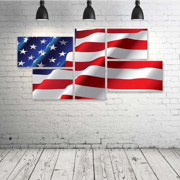 Quadro Decorativo - USA-Flag - Composto de 5 Quadros | MadeiraMadeira