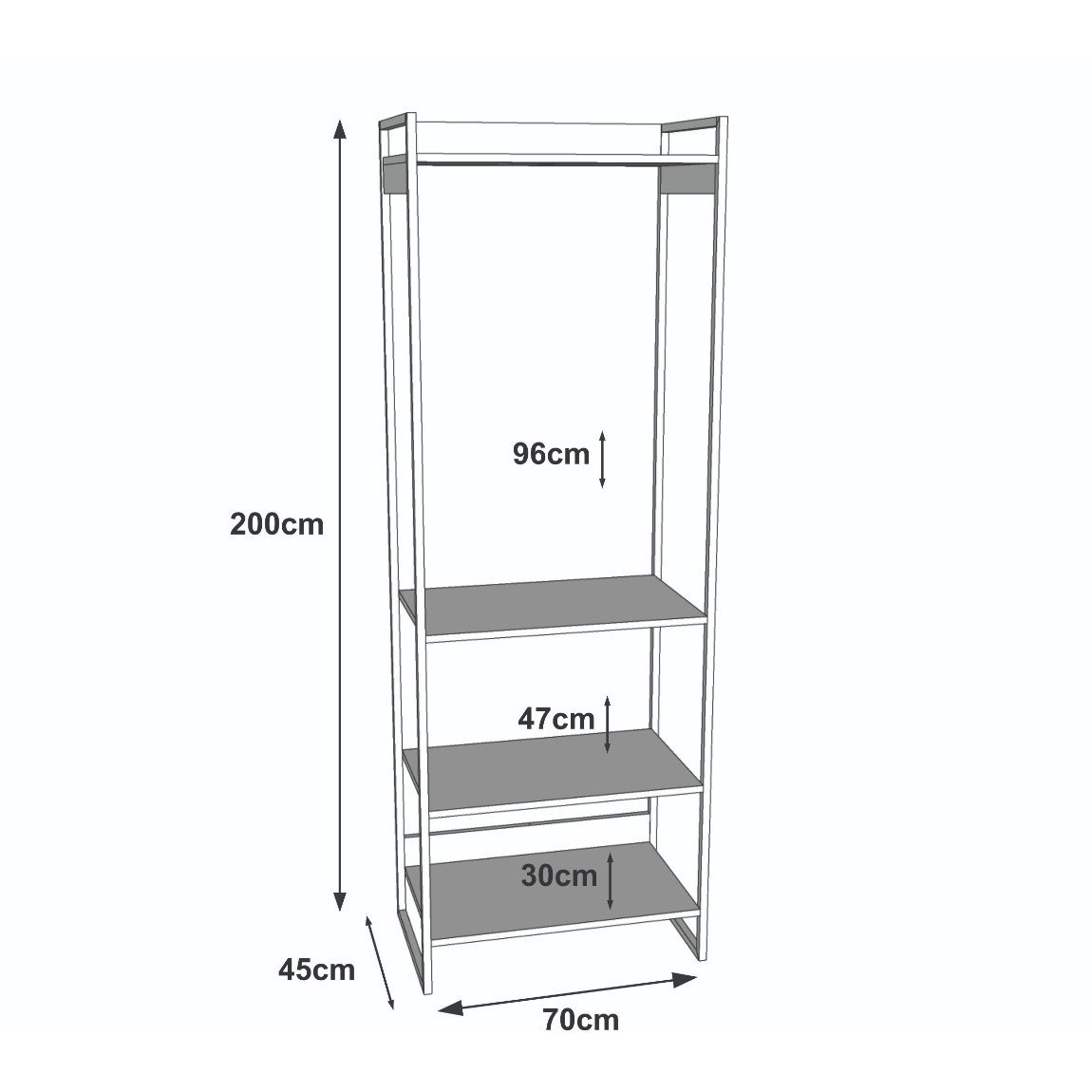 Guarda Roupa Aberto Industrial Casal 2 Módulos Preto Cabideiro com ...
