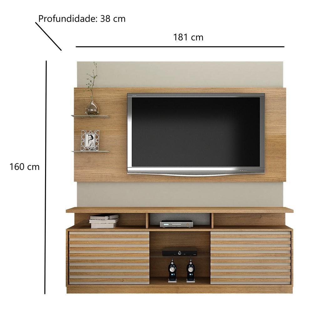 Rack Com Painel Home Para TV 65 Polegadas Sala De Estar Quarto 2 Portas MDF Marrom Madeira Off ...