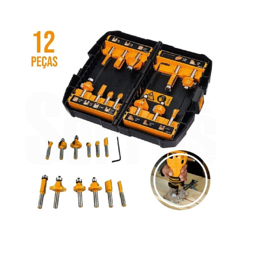 Kit de Fresas para Tupia com 12 Peças Dw90016-La Dewalt | MadeiraMadeira