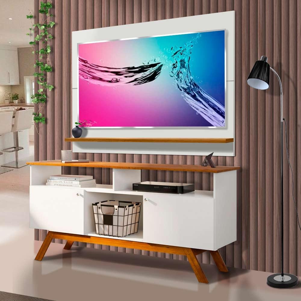 Painel Com Rack TV 55 Polegadas Branco Madeira Amsterdã Vênus Tebarrot ...