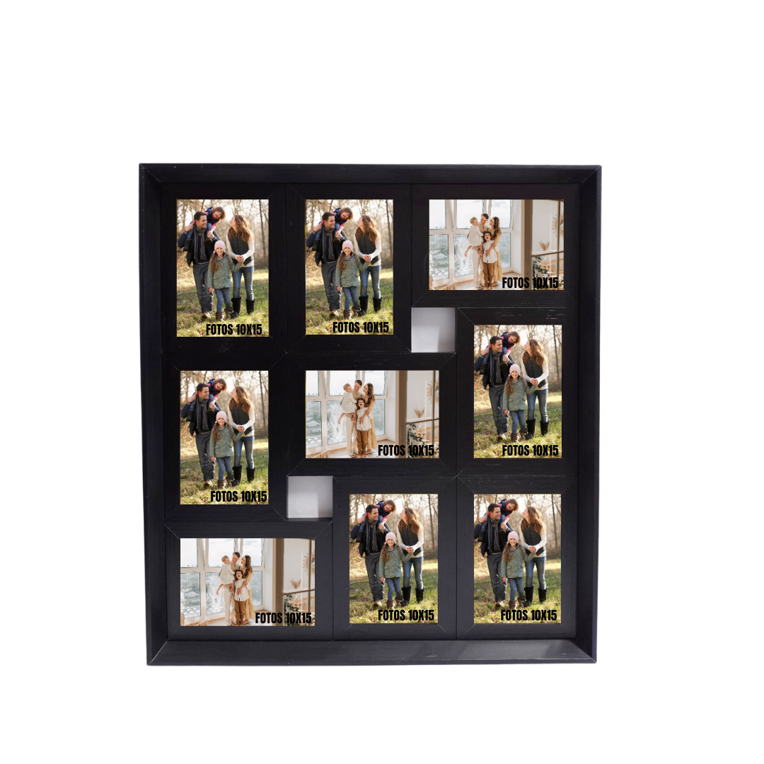 Quadro de Parede Para 9 Fotos 10x15cm Moldura Chanfrada com Vidro:SC105 ...