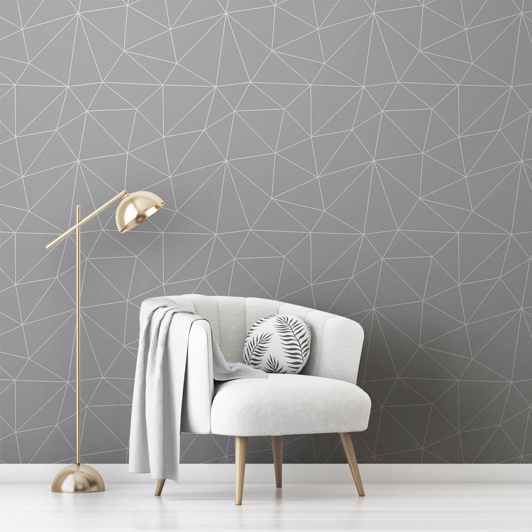 Papel de Parede Adesivo Geométrico Cinza Fio Branco 6m | MadeiraMadeira