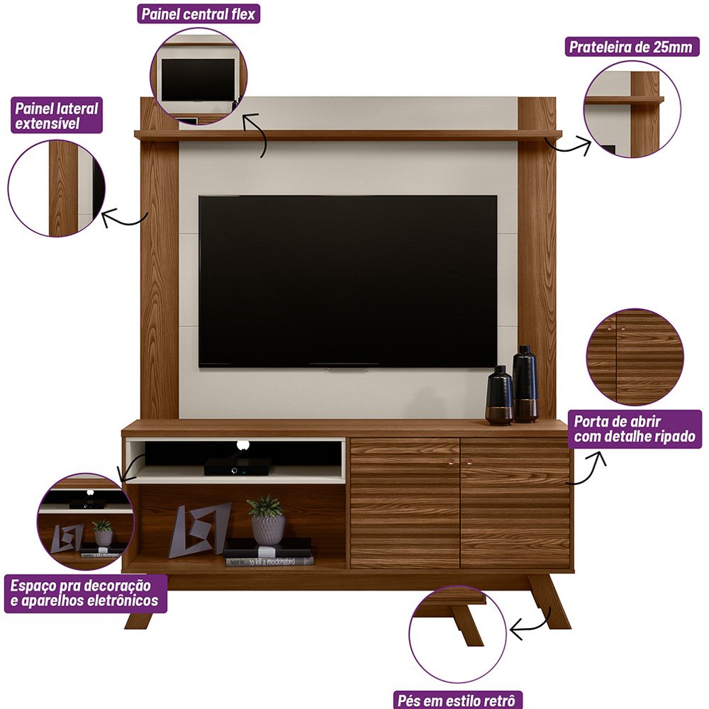 Rack Bancada Cambury e Painel Extensivo para TV 55 Pol. Cancun L06 ...
