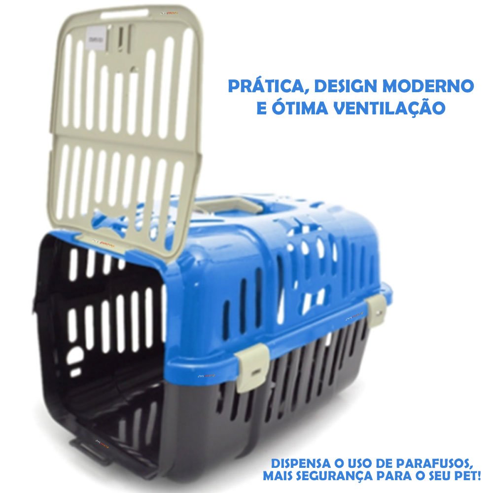 Caixa de Transporte Gato Cachorro Pequeno Porte N1 Azul Furacao Pet ...