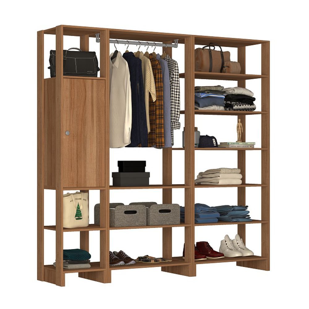 Closet Multi 200cm c/ Cabideiro, 01 Porta e 12 Prateleiras EY101-3-7 ...