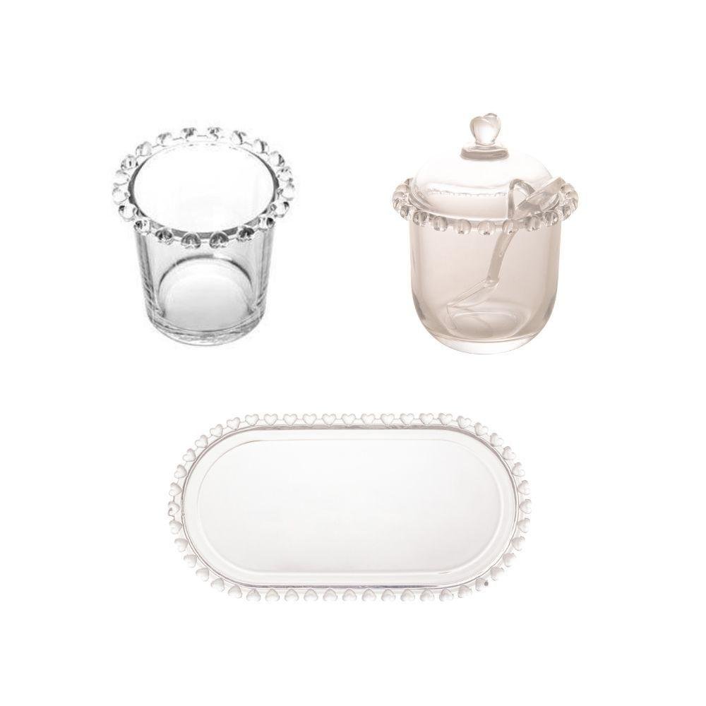 Combo Kit Açucareiro Porta Colher e Travessa Coração Lyor Transparente ...