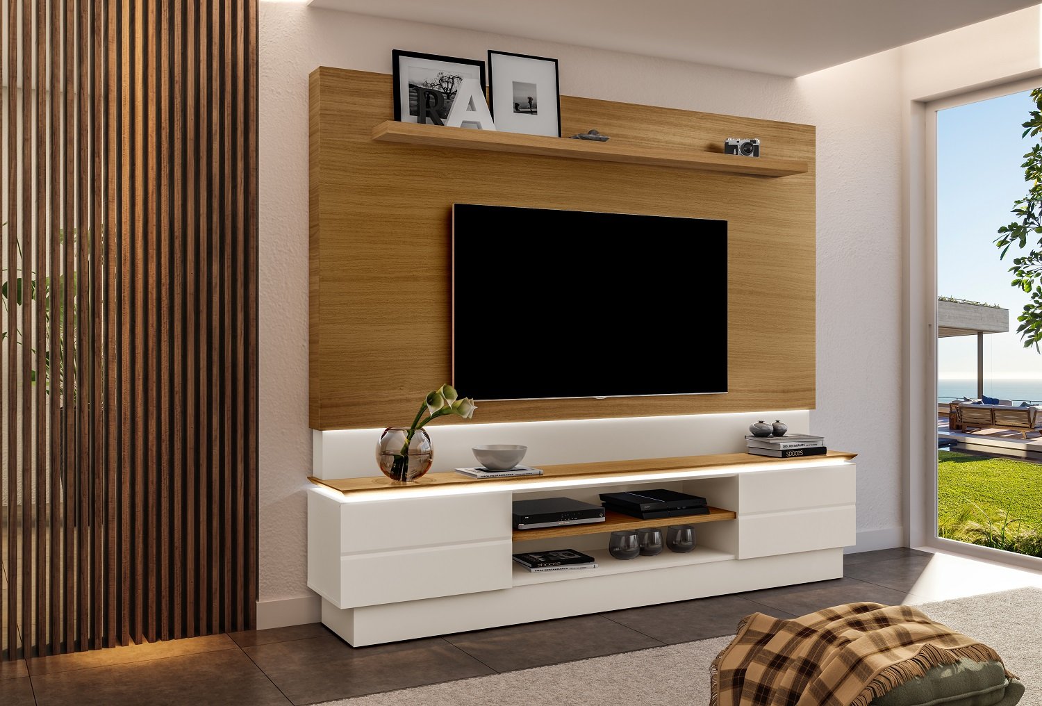 rack com painel 217cm com led nicho para eletronico alto acabamento ...