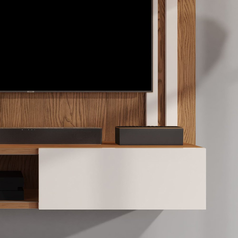 Painel Suspenso Tv 32 Polegadas Prateleira Nicho Porta de Correr Sala ...