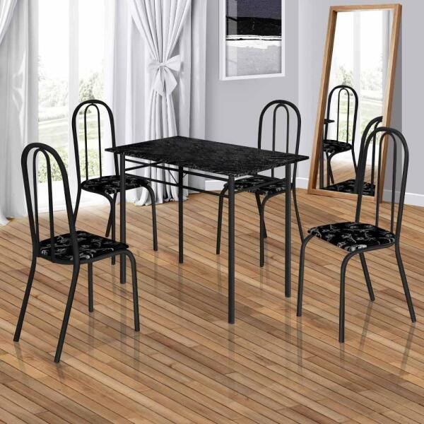 Mesa Pequena Retangular 4 Cadeiras Preta | MadeiraMadeira