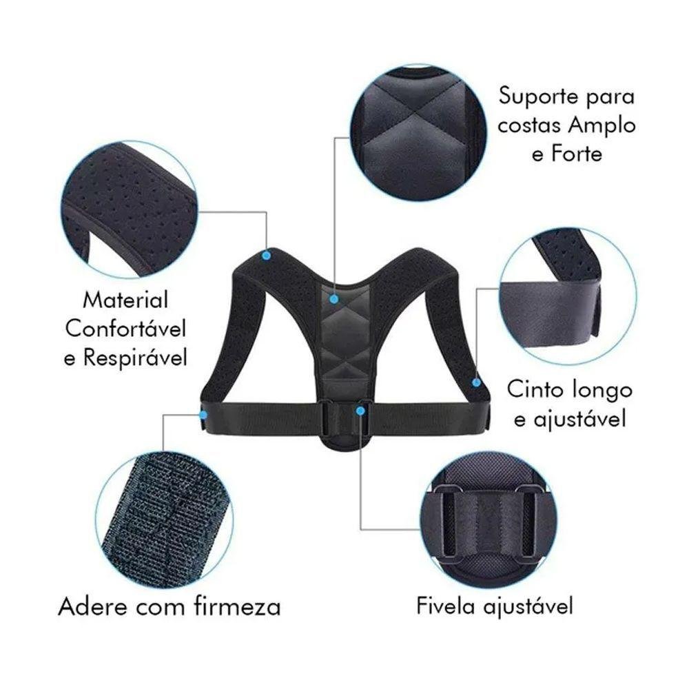 Colete Corretor Postural Sml Suporte Ajustável - Unissex Cor:preto ...