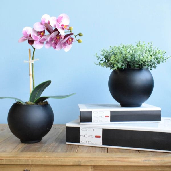 Flor Artificial Arranjo de Orquídea Lilás 3D no Vaso de Vidro Preto ...