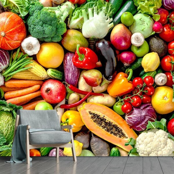 Papel de Parede Frutas Legumes Saúde Cozinha Sala Painel - 155pcp ...