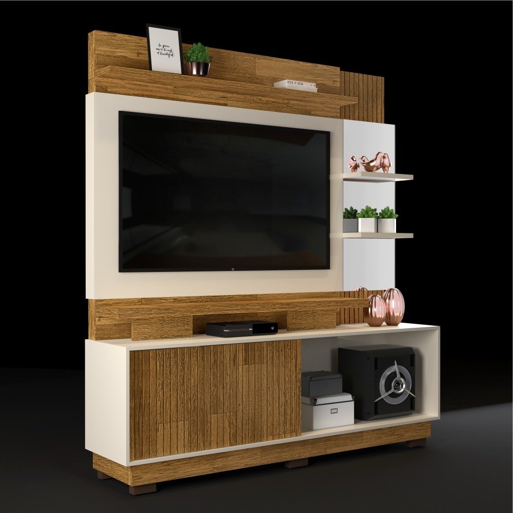 Home para TV Part Ripado Amadeirado Creme | MadeiraMadeira