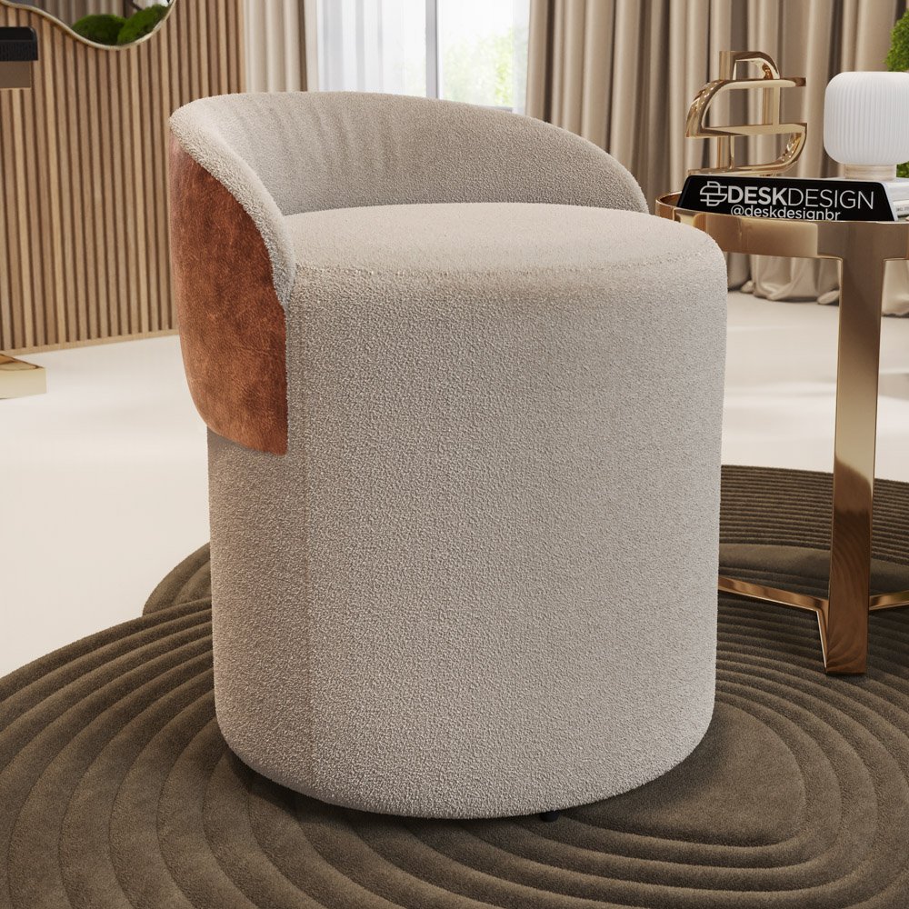 Puff Banqueta Living Gaia Orgânico com Encosto Baixo Bouclê Bege Ocre ...