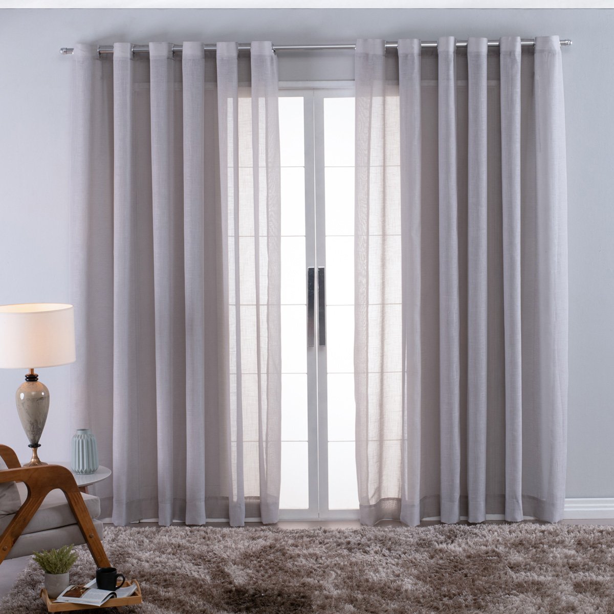 Cortina Linho de Gaze Cinza 280x200cm Sala Quarto Janela Fastlar Cortina para Varão | MadeiraMadeira