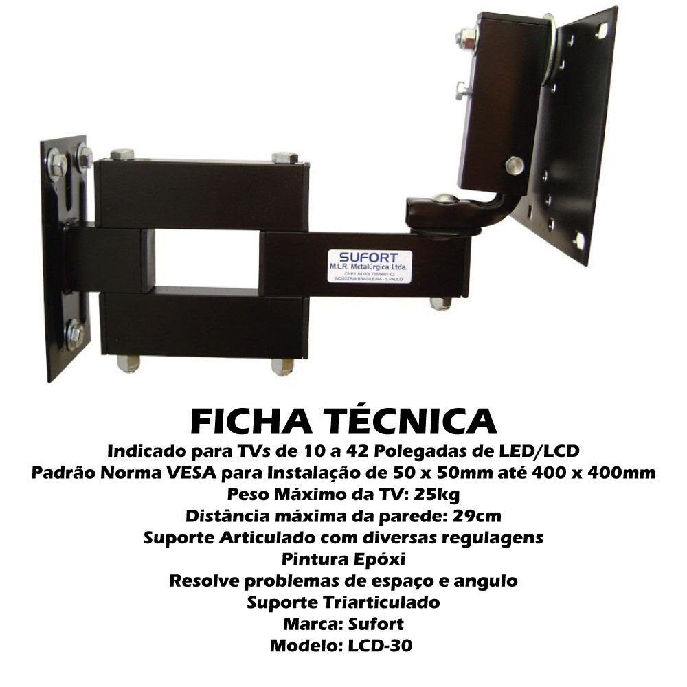 Suporte para TV Articulado Sufort 32 39 42 Polegadas Padrão Vesa ...