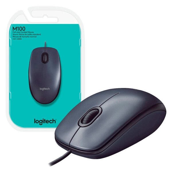 Mouse Logitech M100, USB, 1000DPI, Preto | MadeiraMadeira