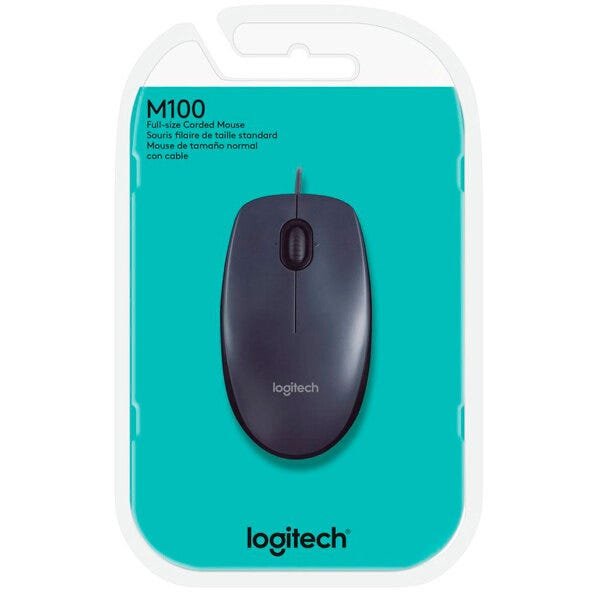 Mouse Logitech M100, USB, 1000DPI, Preto | MadeiraMadeira