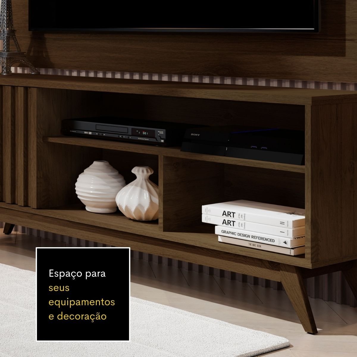 Rack com Painel para Sala Televisão até 50 Polegadas - Mod.2031:Cedro ...