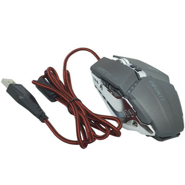 Mouse Óptico Gamer Usb 2400 Dpi 6 Botões Led Rgb 4 Cores Cabo Infokit X Soldado GM-705 Cinza ...