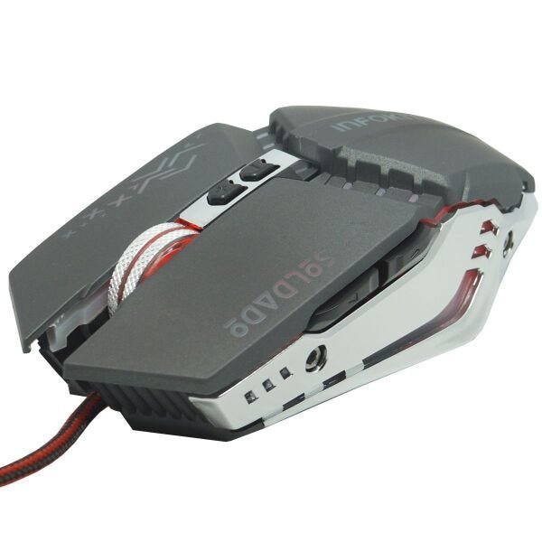 Mouse Óptico Gamer Usb 2400 Dpi 6 Botões Led Rgb 4 Cores Cabo Infokit X Soldado GM-705 Cinza ...