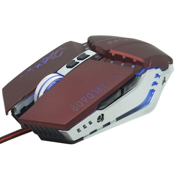 Mouse Óptico Gamer Usb 2400 Dpi 6 Botões Led Rgb 4 Cores Cabo Infokit X Soldado GM-705 Vinho ...