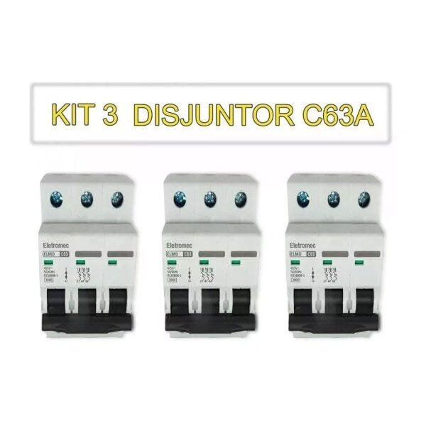 Kit 3 Disjuntor 63a Amperes Tripolar Curva C - Eletromec | MadeiraMadeira