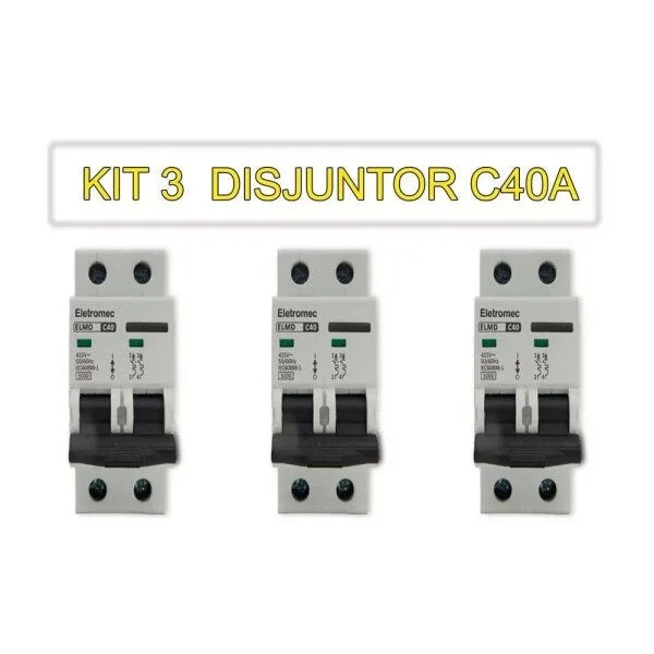 Kit 3 Disjuntor 40a Amperes Bipolar Curva C - Eletromec | MadeiraMadeira