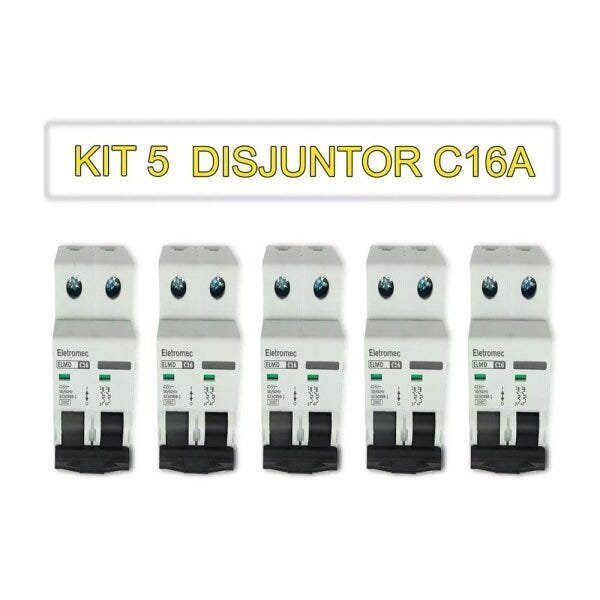 Kit 5 Disjuntor 16a Amperes Bipolar Curva C - Eletromec | MadeiraMadeira
