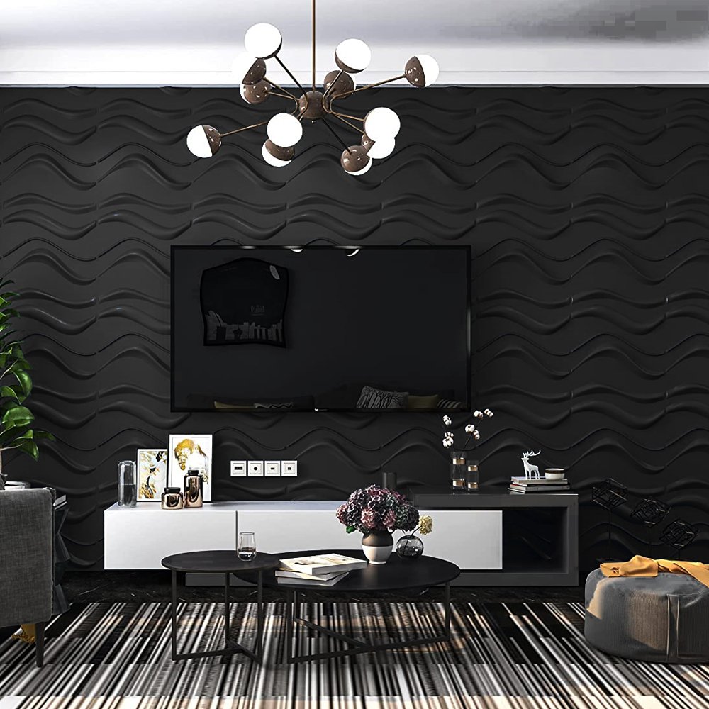 KIT 16 Placas 3D PVC Preto Decoração Revestimento PREMIUM de Parede e ...