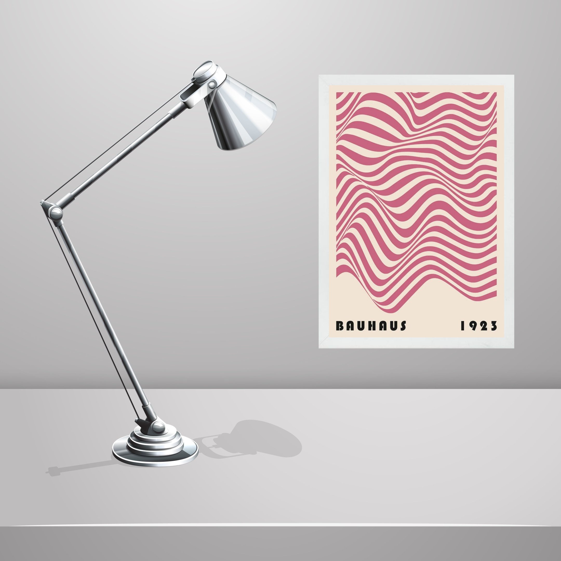 Quadro Bauhaus Pink Poster - Wall Wave 45x34cm - com Vidro:moldura ...