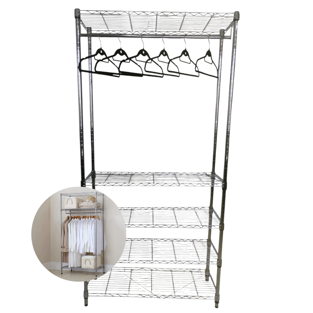 Kit Estante Cabideiro de Aço 5 Prateleiras Cromada Aramada (l907*w355 ...