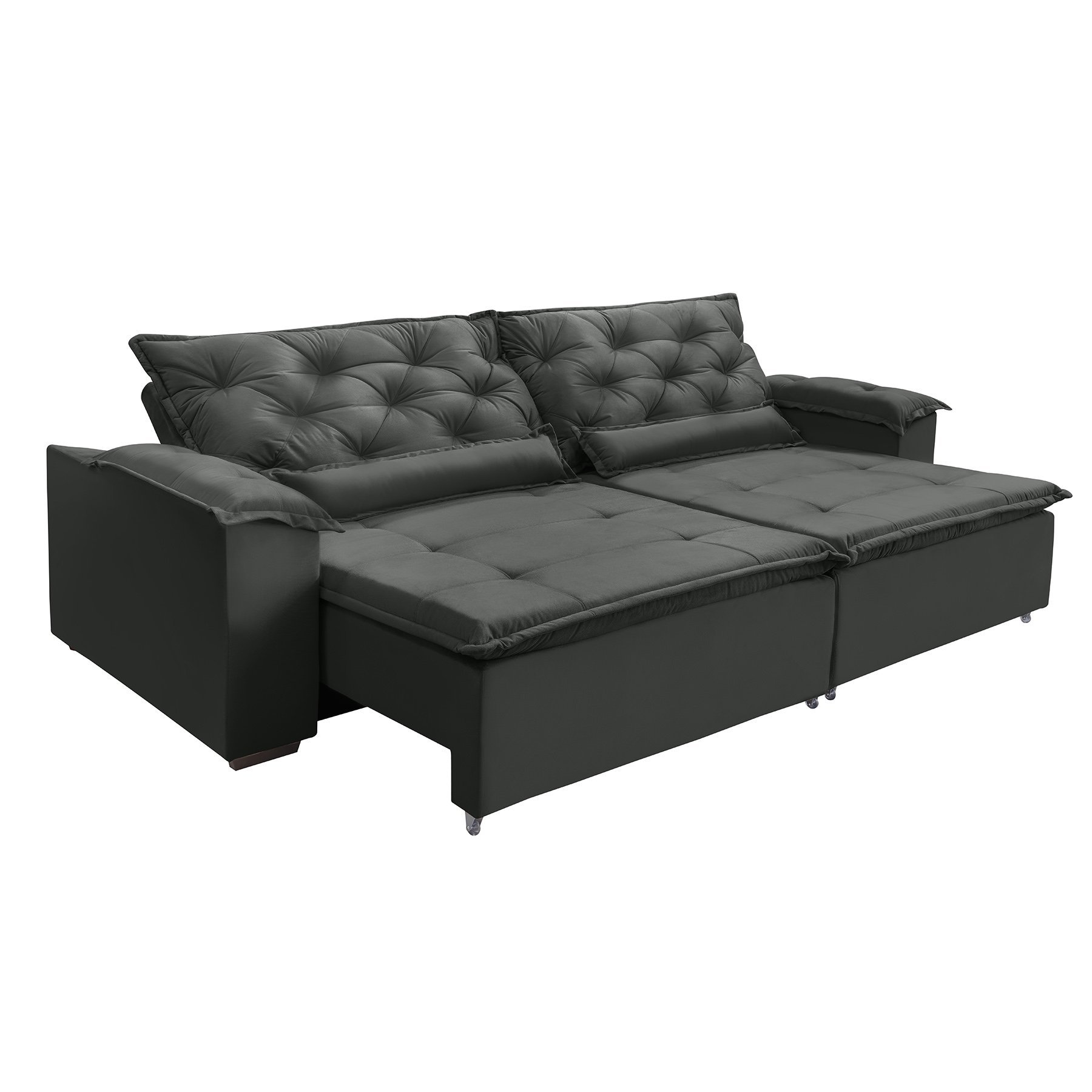 SOFÁ LISBOA RETRATIL E RECLINAVEL 2,52 MTS SUEDE CINZA SD ESTOFADOS | MadeiraMadeira