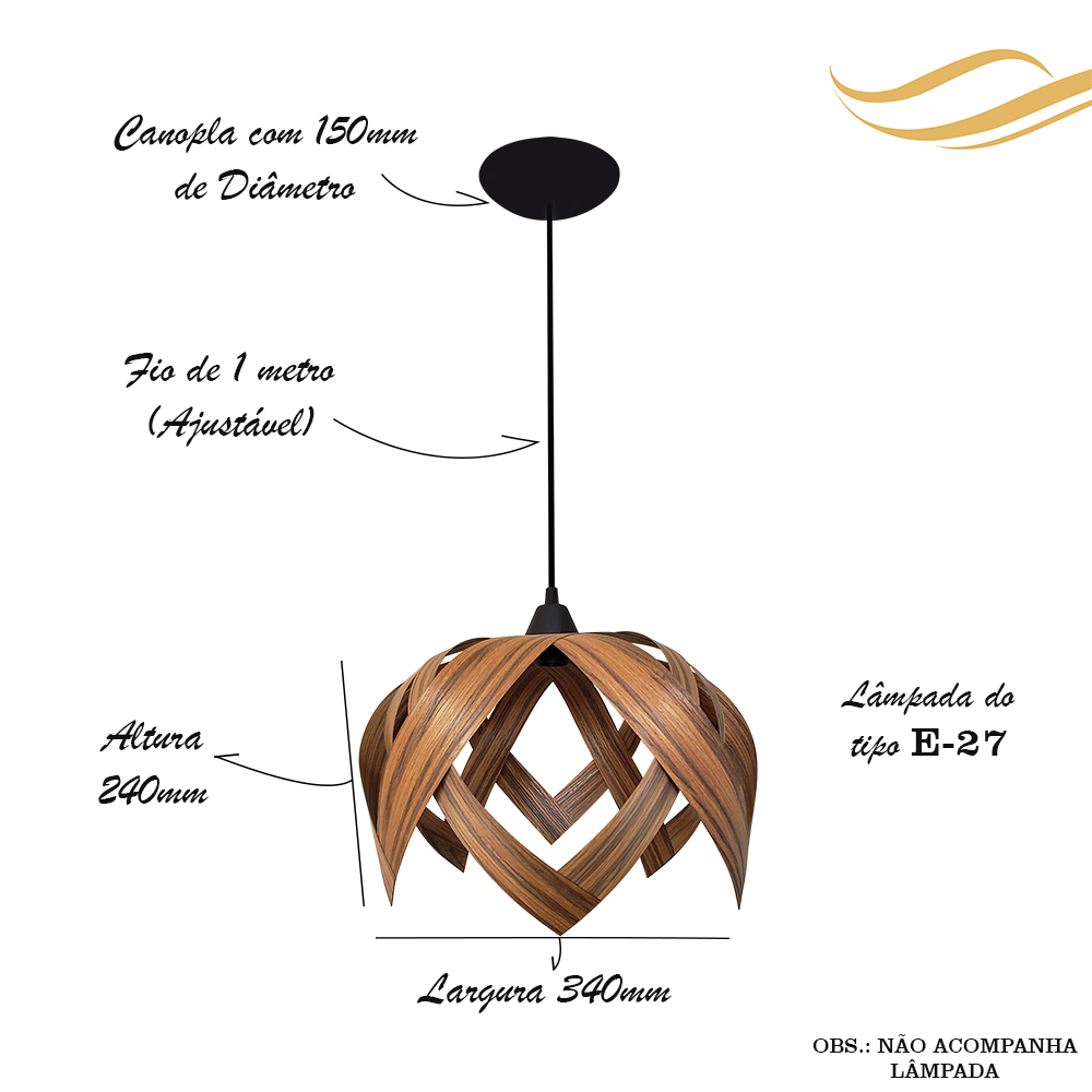 Luminária Lustre Pendente E27 Madeira Teto Sala Cozinha Lúpulo G Cor ...