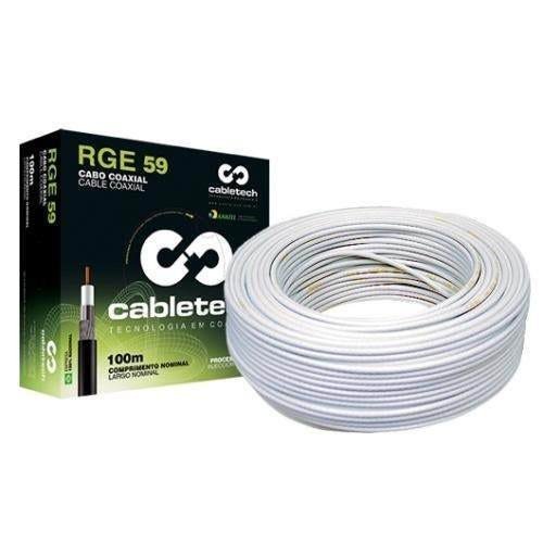 Cabo Coaxial 59 RG59 67% Malha + Tripolar - Branco - Rolo 100m ...