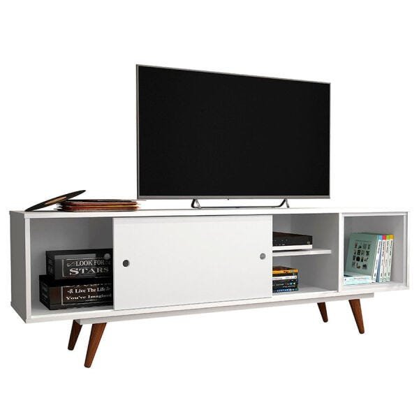 Rack Montreal Retrô com Portas de Correr Branco Acetinado | MadeiraMadeira