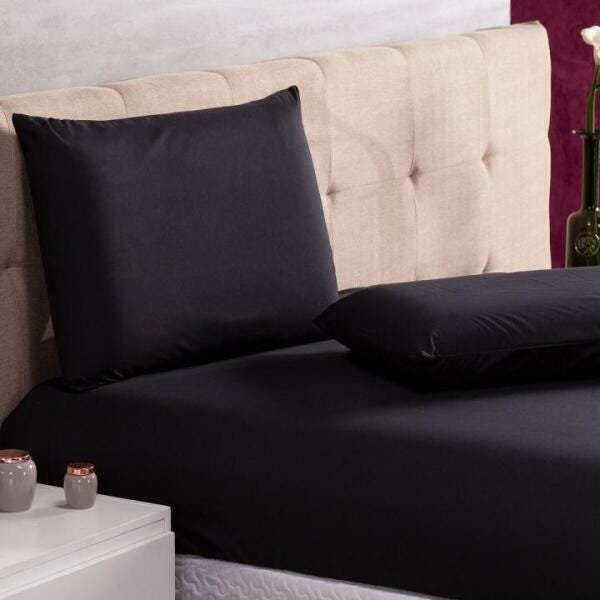 Jogo de Cama Casal 3 Peças Percal 200 Fios Sleep Preto | MadeiraMadeira