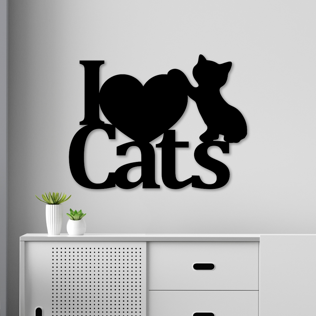 Escultura de Parede I Love Cats em Mdf | MadeiraMadeira