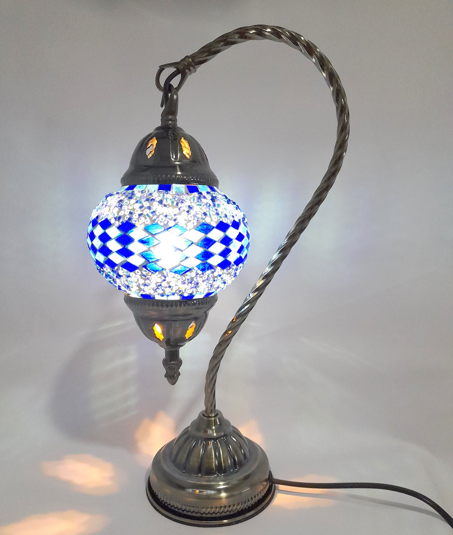 Abajur Turco Mosaico Metal E Vidro Vitral Azul Bivolt 40 cm ...