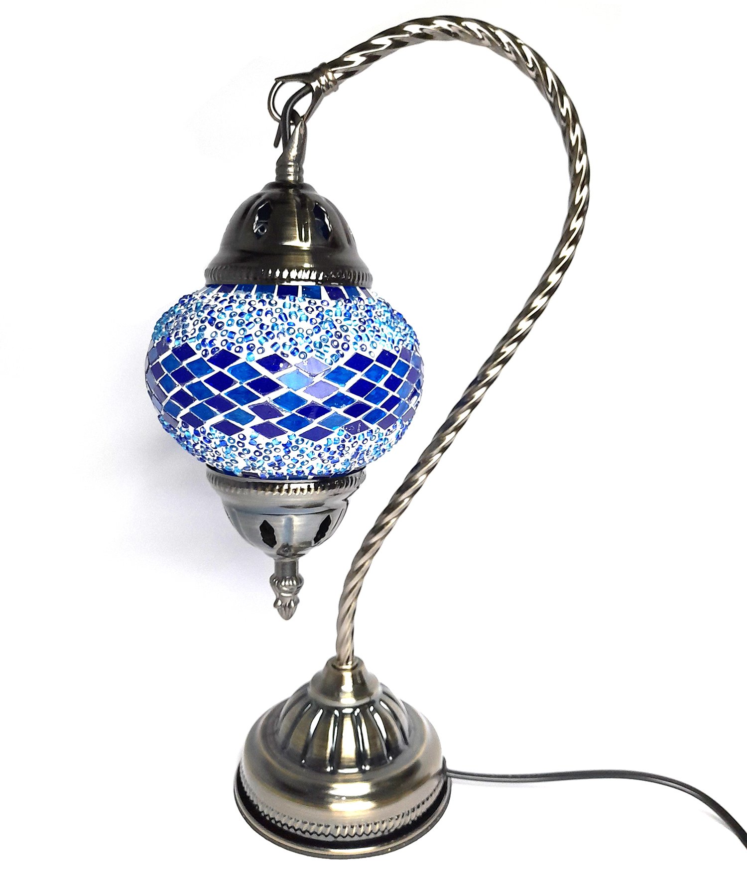 Abajur Turco Mosaico Metal E Vidro Vitral Azul Bivolt 40 cm ...