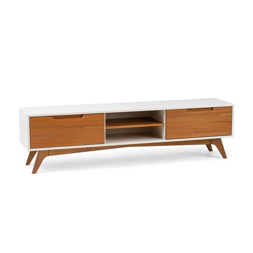 Rack Madeira Maciça 2 Gavetas Off White | MadeiraMadeira