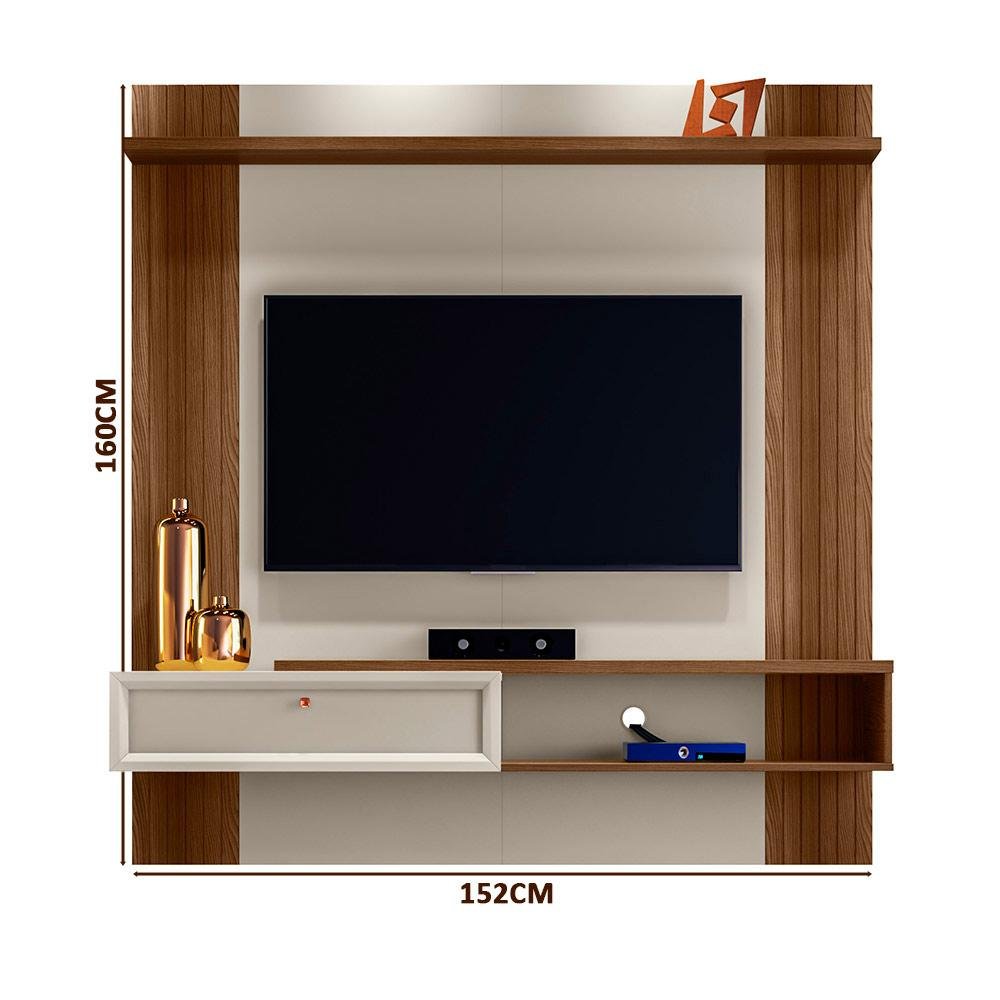 Rack Com Painel Ripado Suspenso 60 Polegadas Pitanga Freijó Off White Linea Brasil | MadeiraMadeira