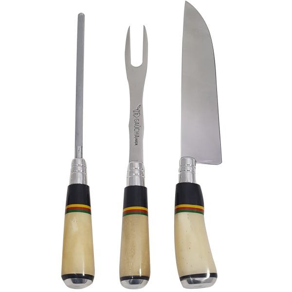 Conjunto Para Churrasco Faca 8 Chaira E Garfo Cabo de Osso | MadeiraMadeira
