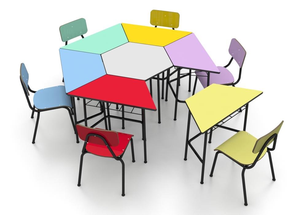 Conjunto Escolar Sextavado Juvenil Colorido | MadeiraMadeira