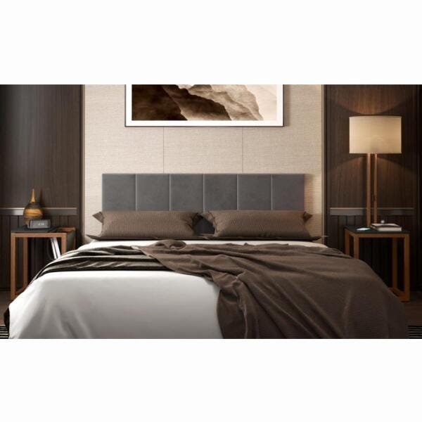 Conjunto Cabeceira 1,40 Cinza com Mesa Abajour e Revisteiro Amadeirado ...