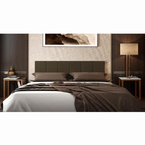 Conjunto Cabeceira 1,40 Marrom com Mesa Abajour e Revisteiro Amadeirado ...