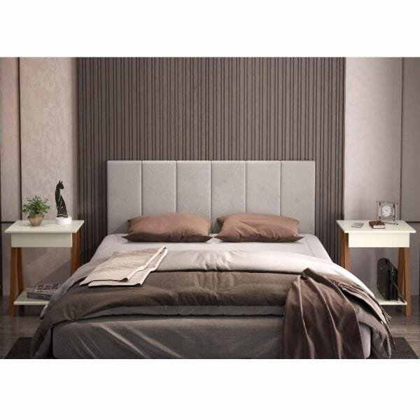 Conjunto Cabeceira 1,60 Bege Claro e 02 Mesa de Cabeceira 1gaveta ...