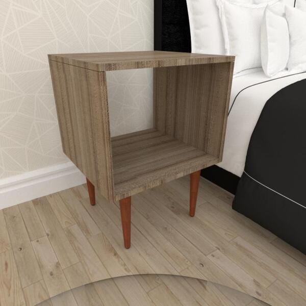 Mesa de Cabeceira nicho em mdf amadeirado escuro com 4 pés retos em ...