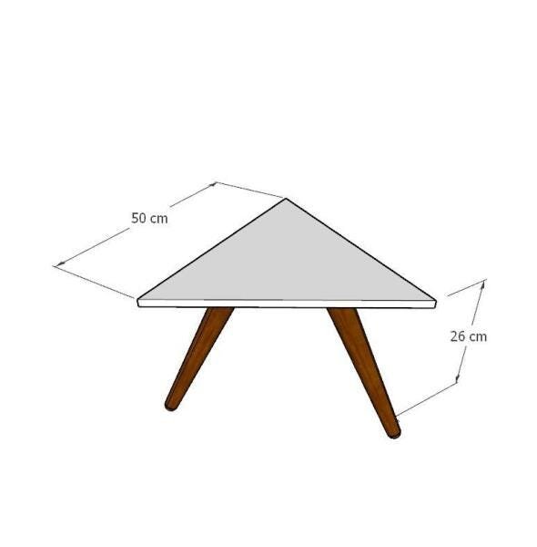 Mesa de Centro triangular em mdf amadeirado claro com 3 pés inclinados ...